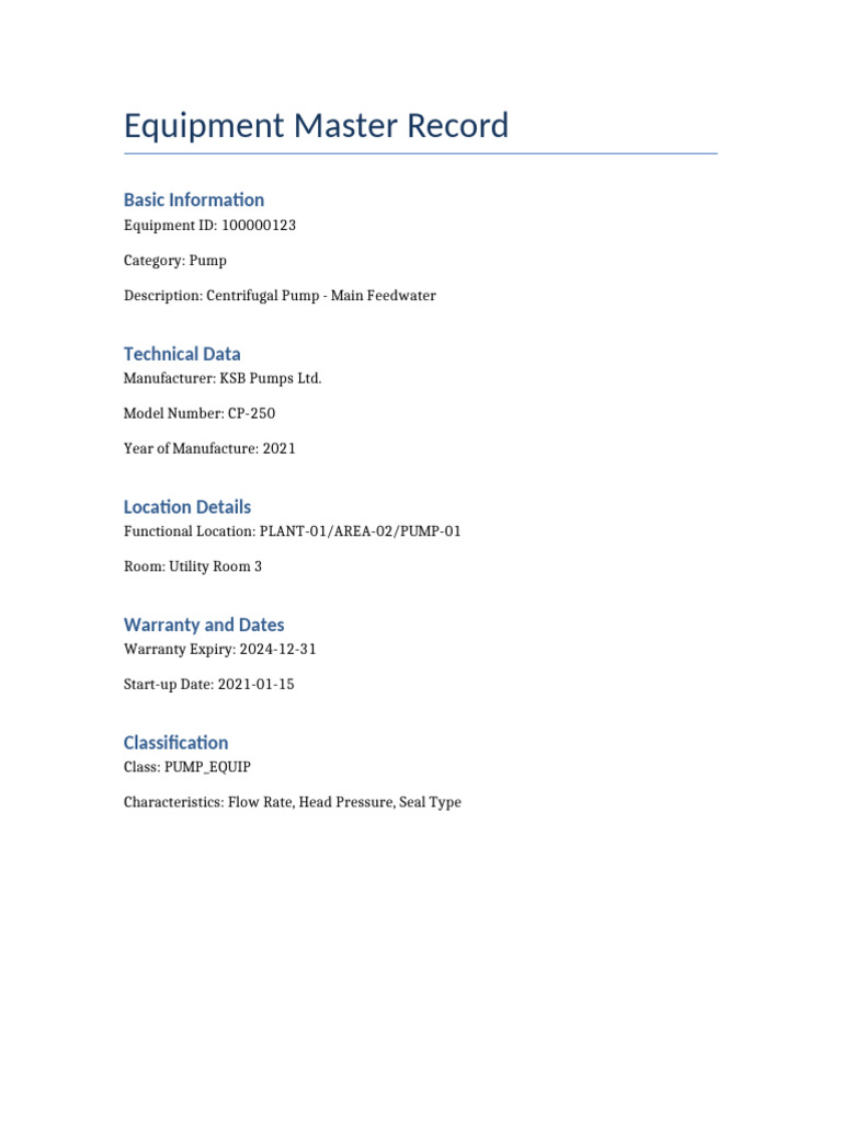 Equipment Master Record | PDF