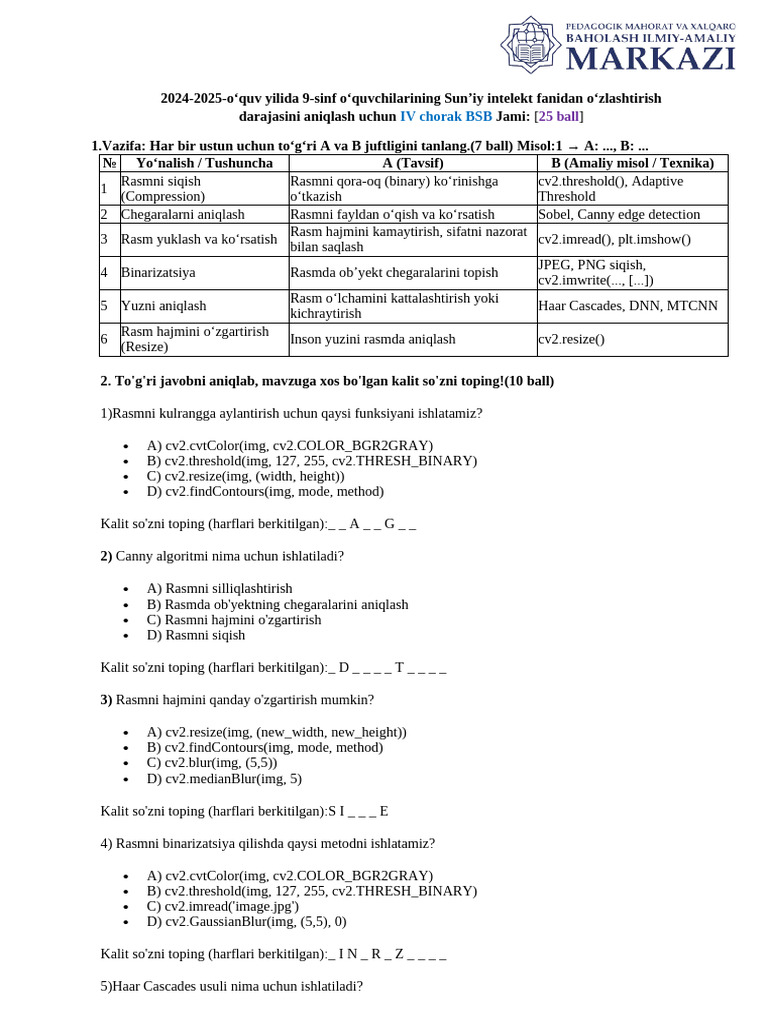 9-Sinf Robototexnika 4-Chorak BSB | PDF
