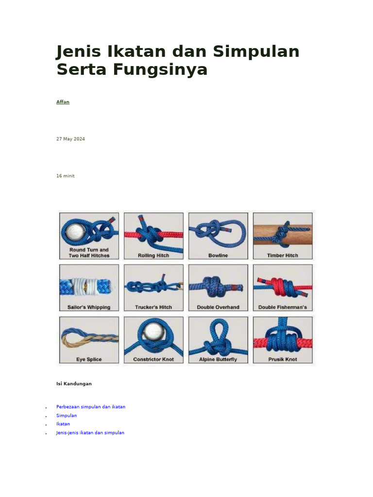 Jenis Ikatan Dan Simpulan Serta Fungsinya | PDF