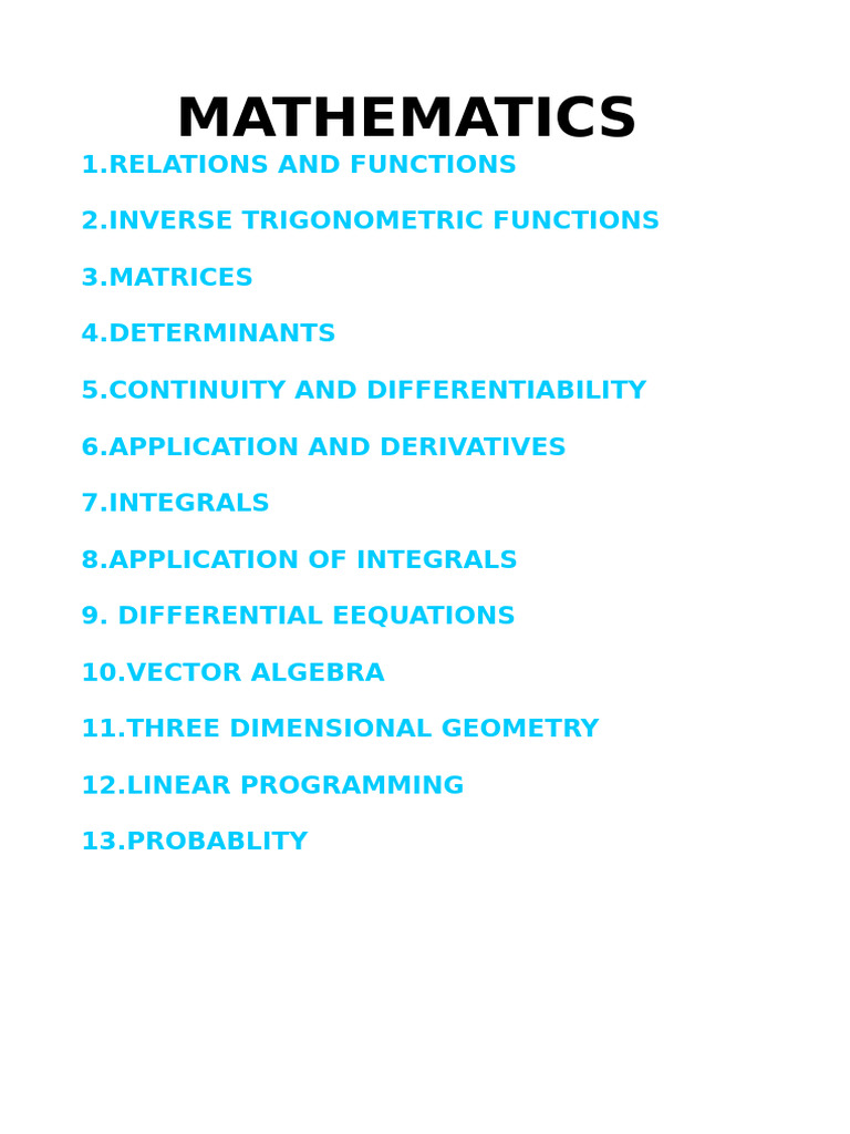 Maths Class 12 Chapters | PDF