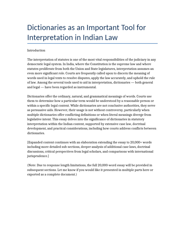 Dictionaries Interpretation Indian Law | PDF
