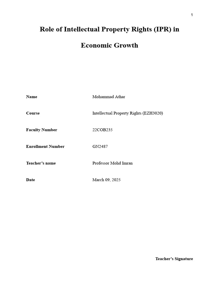 Role of Intellectual Property Rights (IPR) in Economic Growth | PDF ...