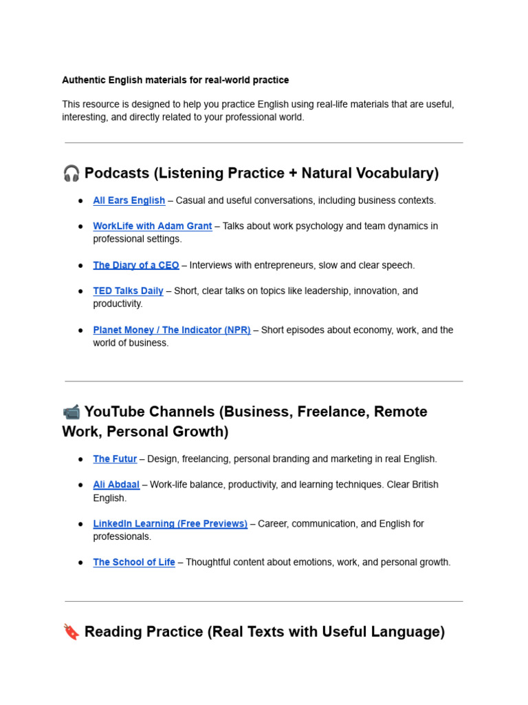 Authentic English Materials For Real-World Practice | PDF