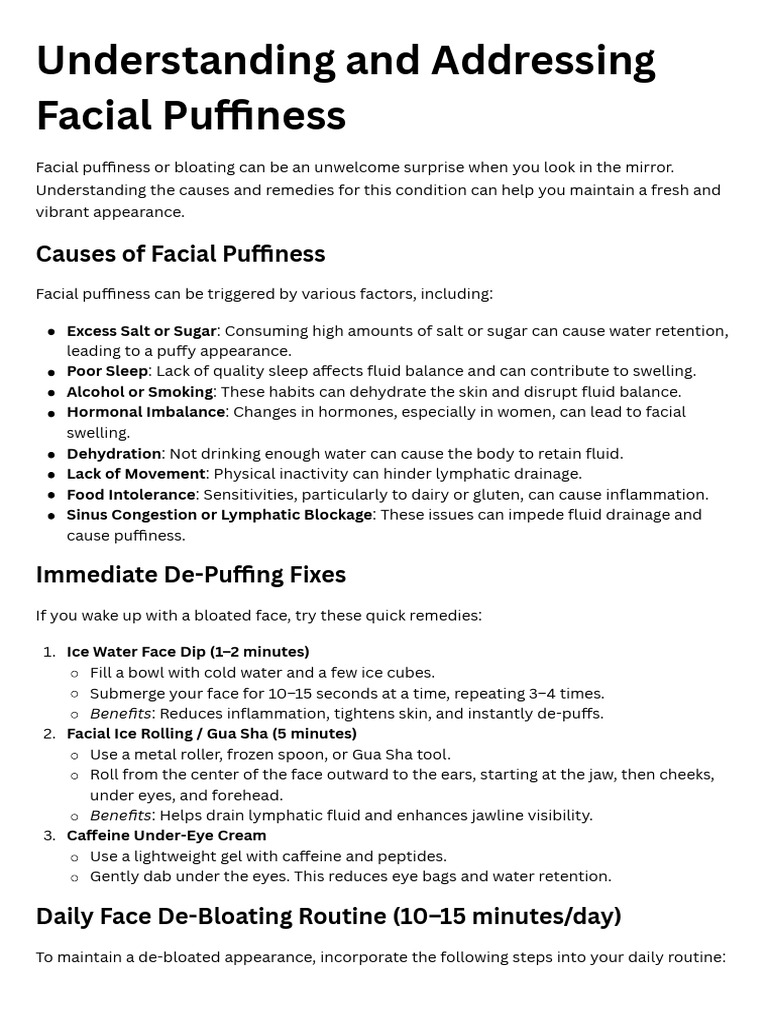 Understanding and Addressing Facial Puffiness | PDF | Water | Edema