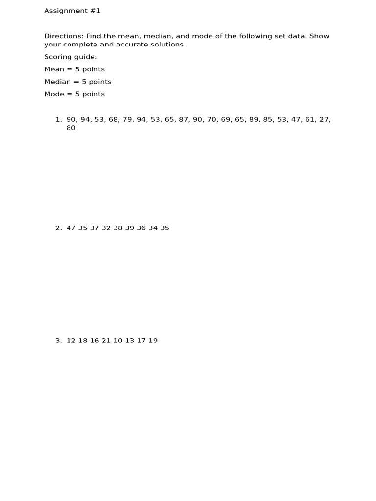 Assignment 1 Mean Median and Mode | PDF