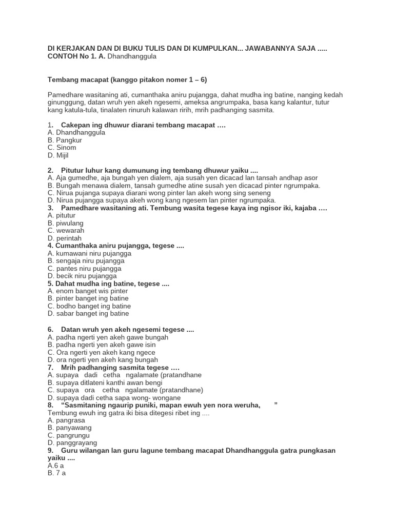 Soal Latihan 2 Asas Genap Basa Jawa 9 | PDF