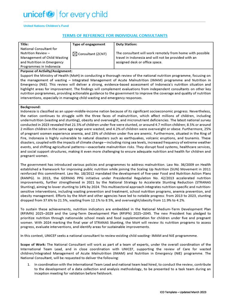 TOR National Child Wasting - TMS | PDF | Malnutrition | Human Nutrition