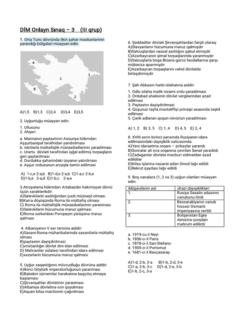 DİM Onlayn Sınaq - 3 (III Qrup) : Müqavilənin Adı Ərazi Dəyişiklikləri | PDF