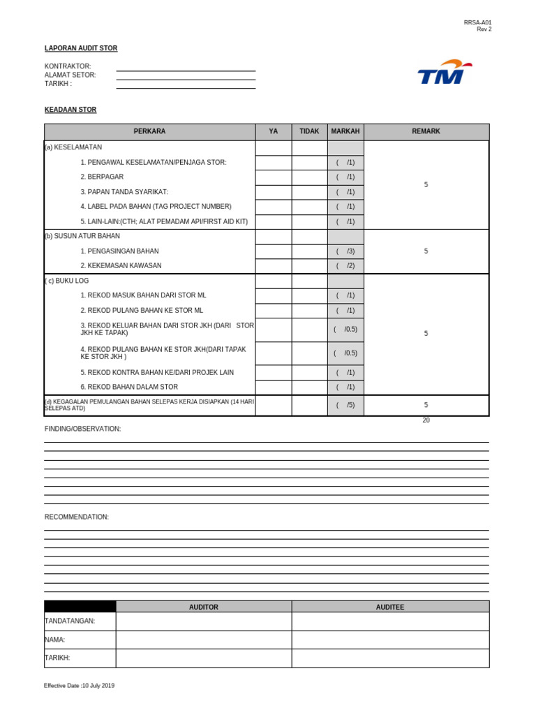 Audit Store Form | PDF