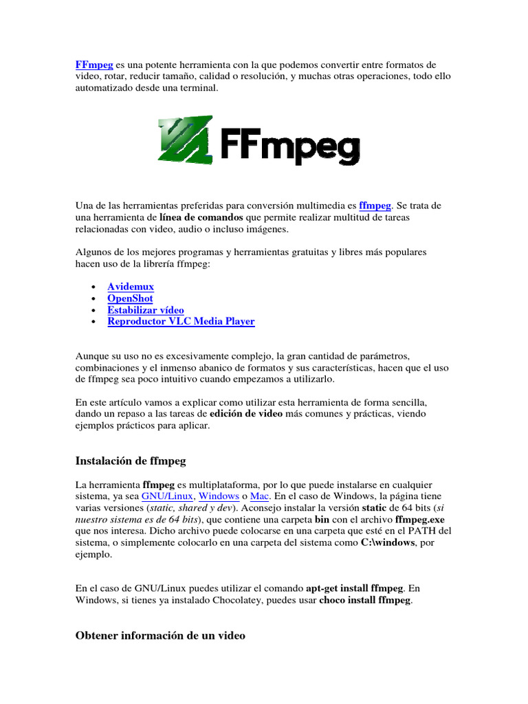 Uso de Ffmpeg | PDF | Códec | Formatos de archivo de computadora