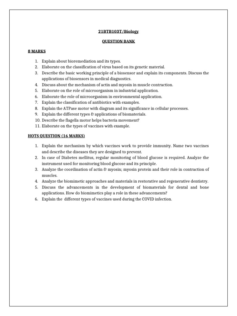 Biology - Question Bank | PDF