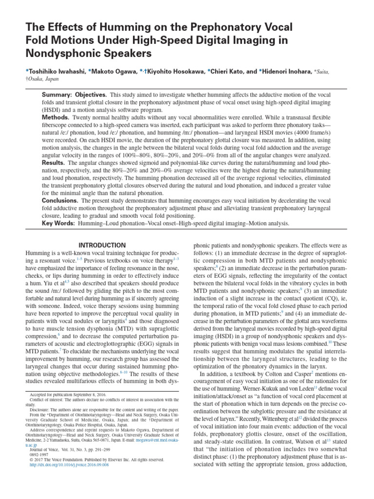 The Effects of Humming On The Prephonatory Vocal F | PDF | Human Voice ...