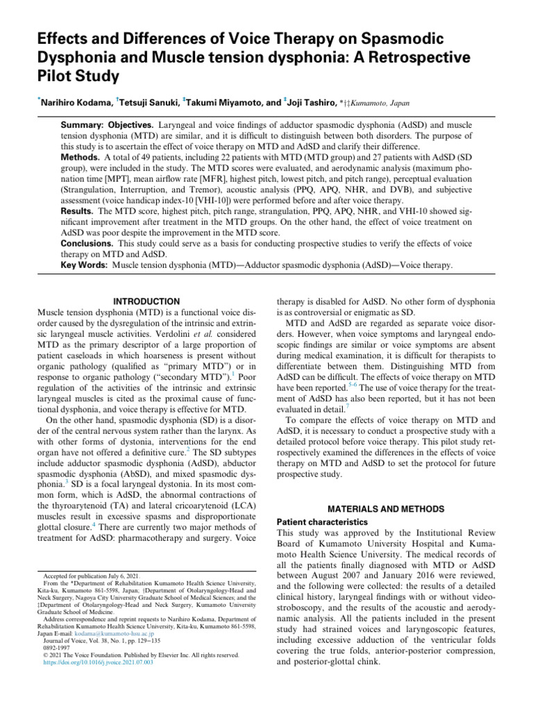 Voice Therapy Effects on Dysphonia Types | PDF | Human Throat | Human Voice