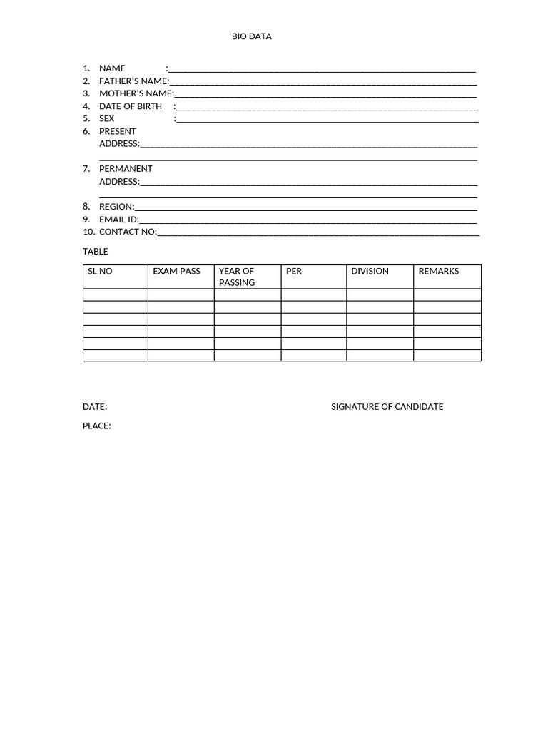 Bio Data | PDF