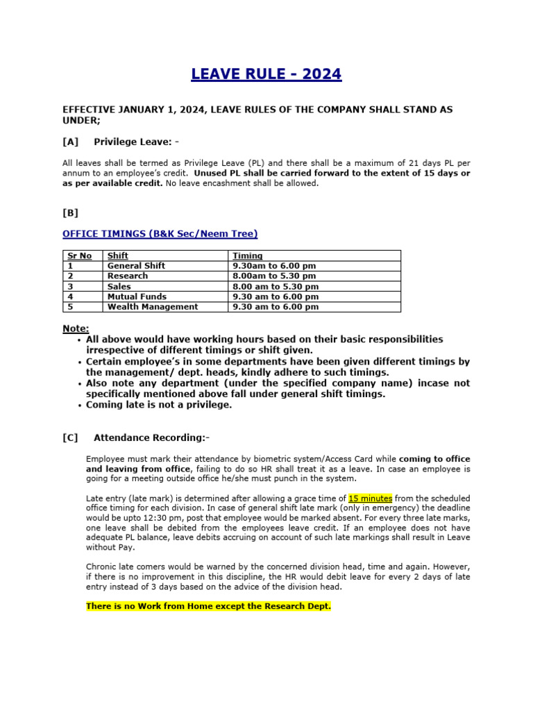 LEAVE RULE 2024 | PDF | Parental Leave | Salary