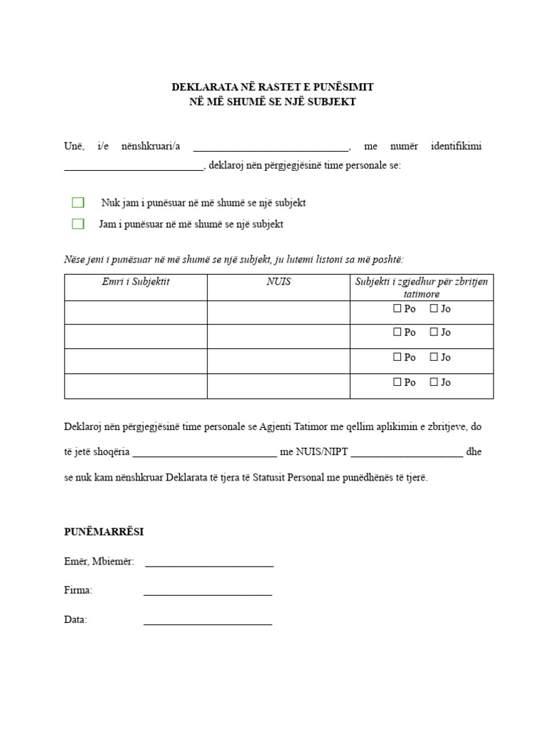 Deklarata e Statusit Personal X 2 | PDF