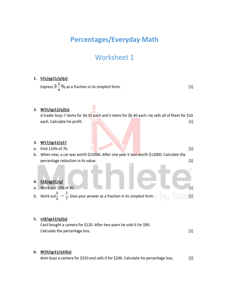 Everyday Math WS 1 | PDF | Division (Mathematics) | Arithmetic