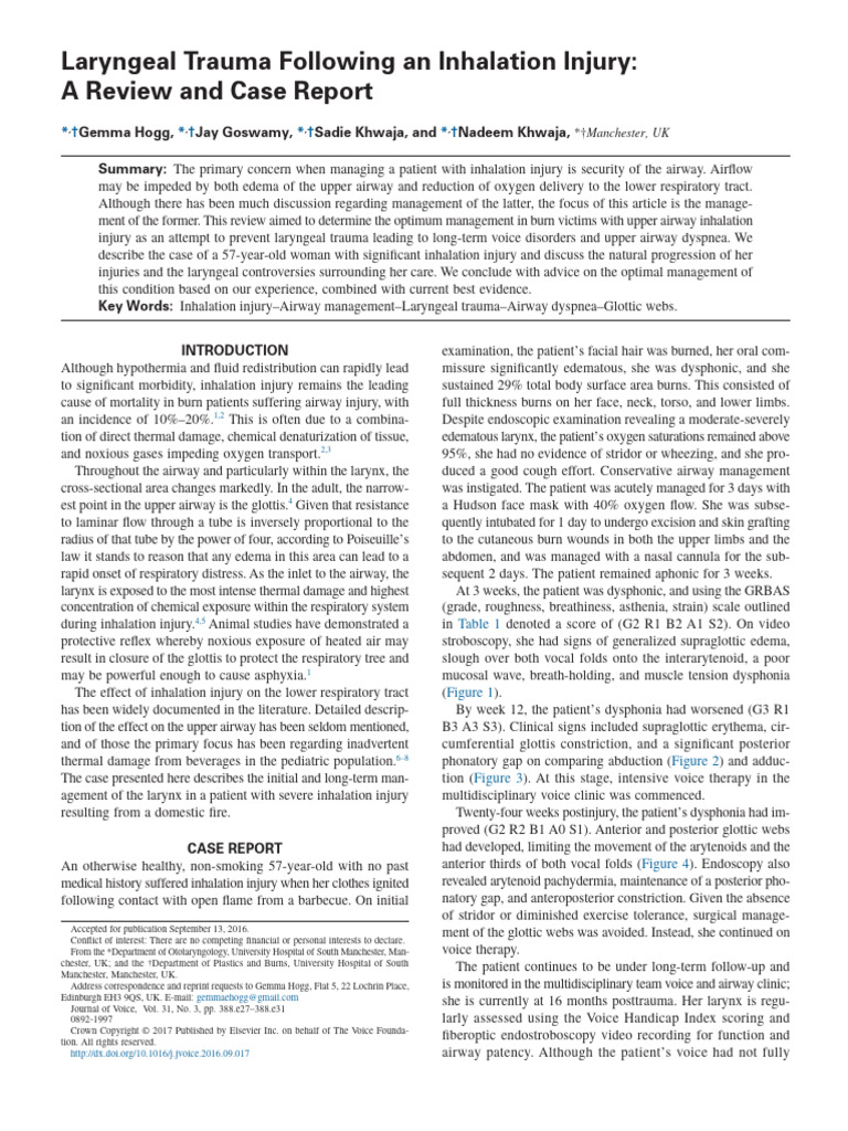 Laryngeal Trauma Following An Inhalation Injury A | PDF | Medical ...