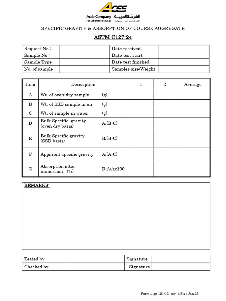 QP 101-13 Rev.d - Specific Gravity & Absorption of Coarse Aggregate ...