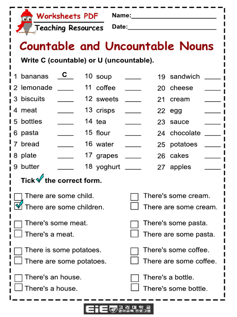 Write C Countable or U Uncountable | PDF