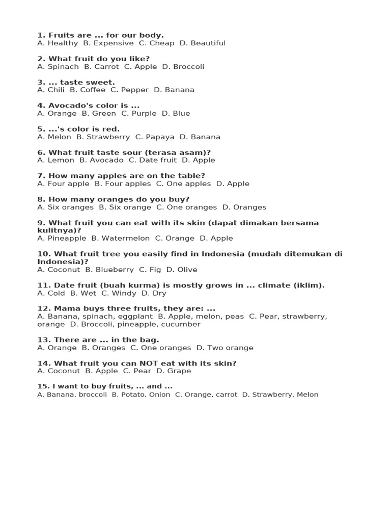 Bahasa Inggris Soal Fruits | PDF