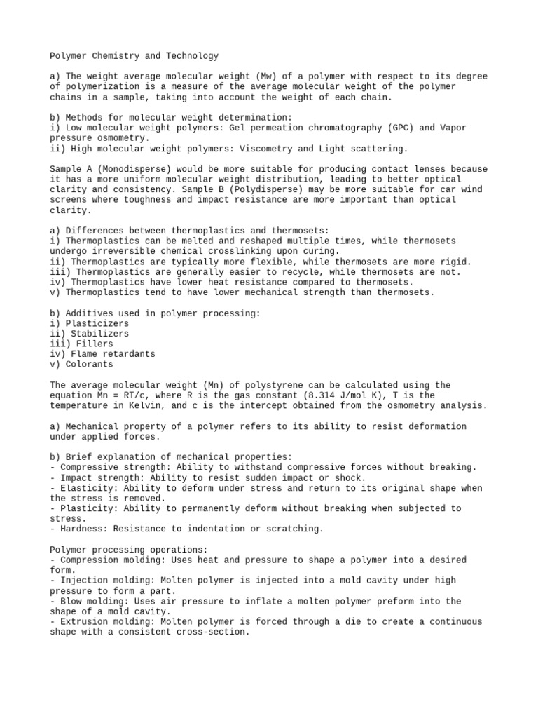Polymer Chemistry knowledge | PDF | Thermoplastic | Polymers