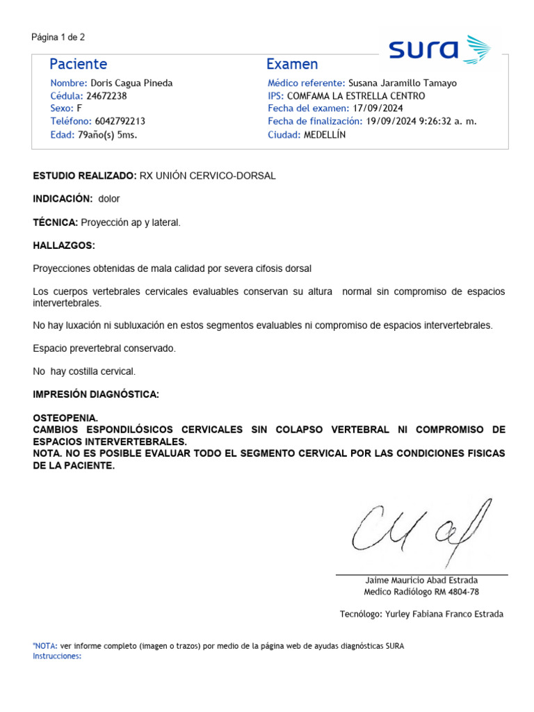 RX Cervical: Osteopenia y Cifosis Dorsal | PDF | Medicina CLINICA ...