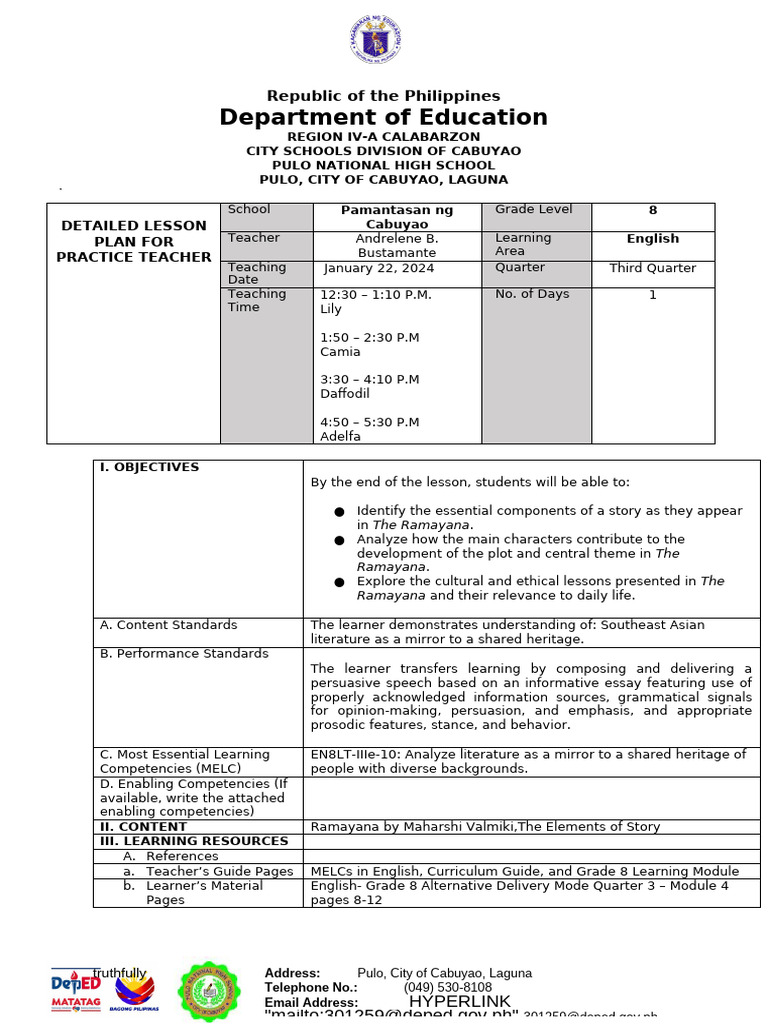 DLP w4 Elements of The Story | PDF | Narration | Learning