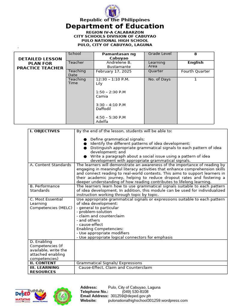 Dlp 4th Qtr w1 Cause and Effect Feb 17 | PDF | Learning | Behavior Modification