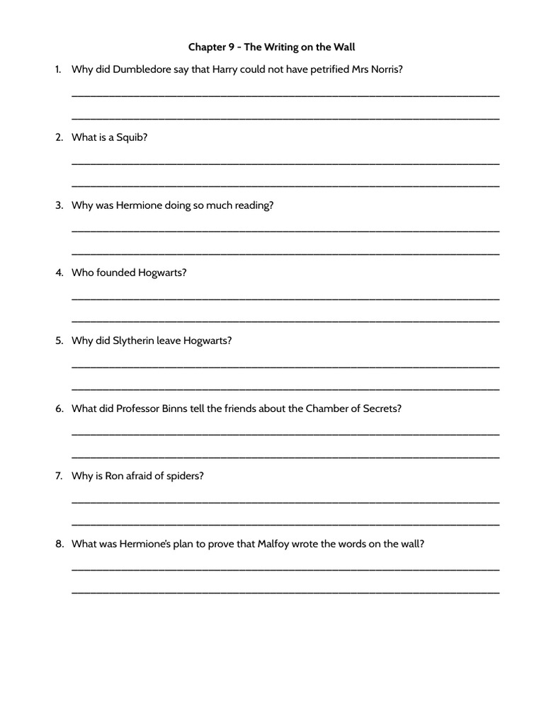 Harry Potter 2 Comprehension Questions - Chapter 9 | PDF