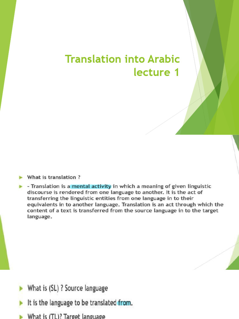 Translation Into Arabic - Lecture 1 | PDF