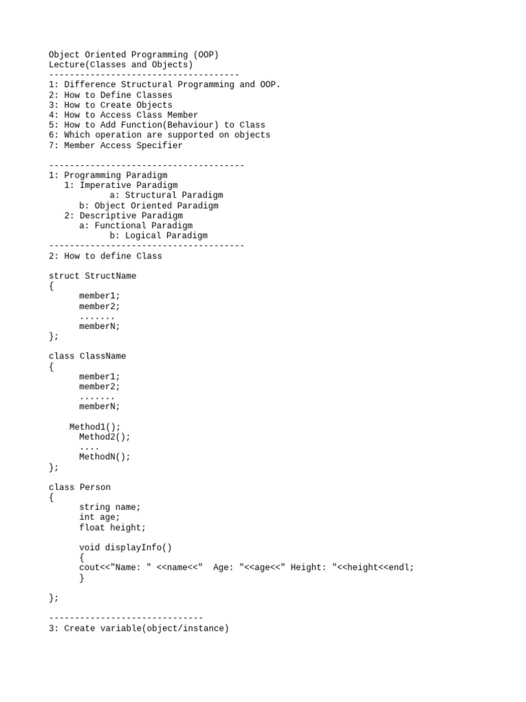 Ooplecture3class And Object Pdf Programming Paradigms Object Oriented Programming