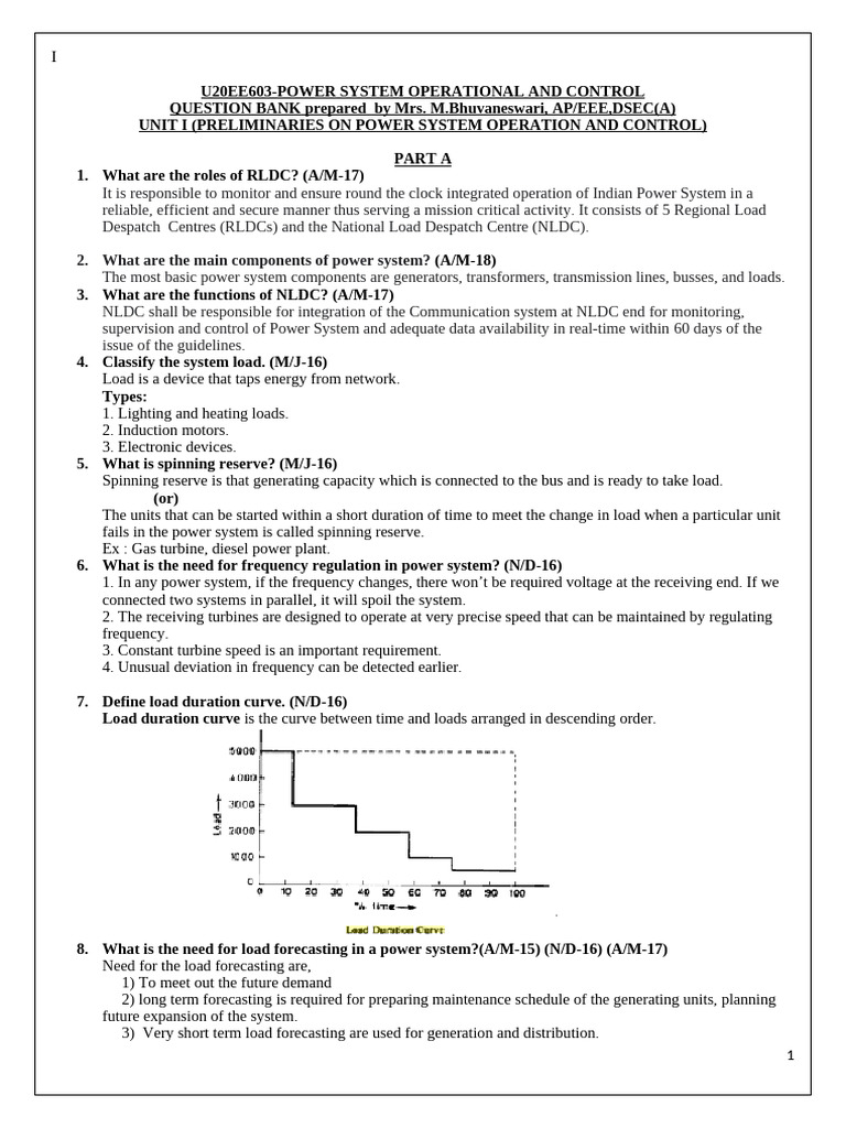 U20ee603 Psoc Question Bank | PDF | Power Station | Watt