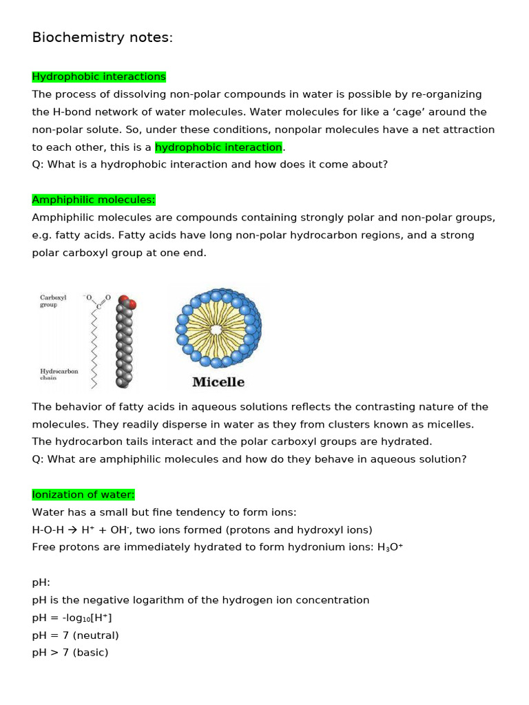 Biochemistry Buffer & Carbodydrates Notes | PDF | Acid | Ph