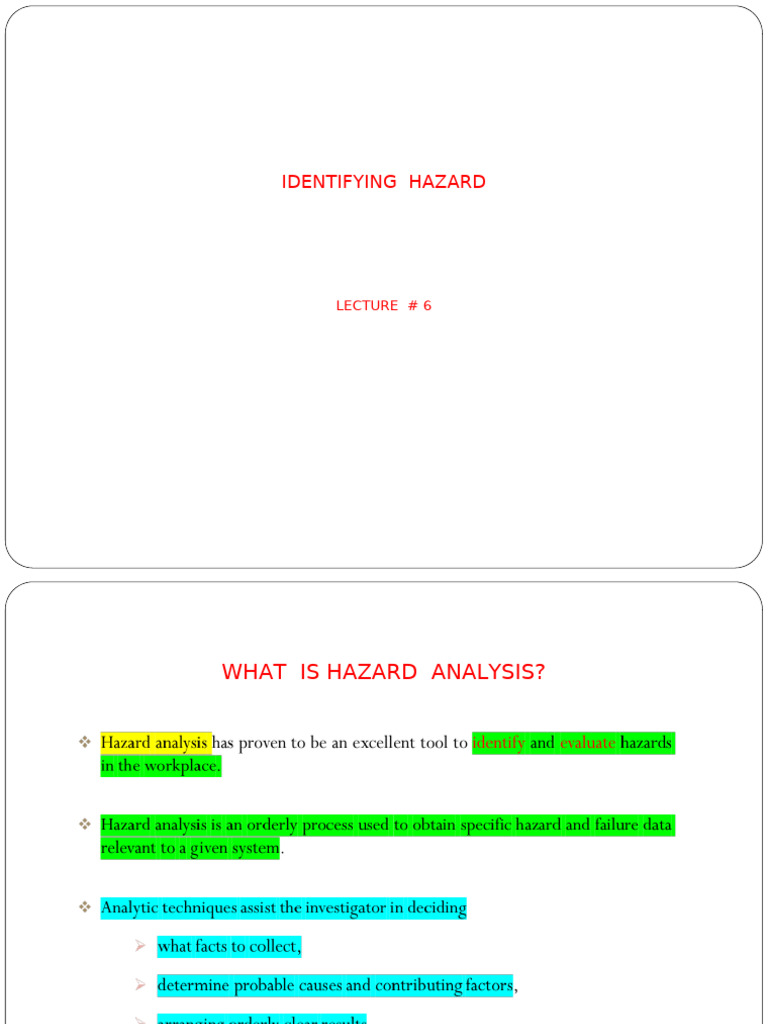 Ise 465 - 151 Lec # 6 Identifying Hazard | PDF | Hazards | Safety