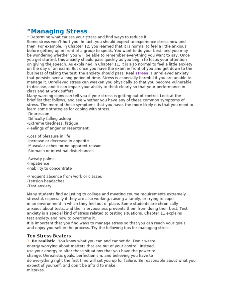 "Managing Stress | PDF | Anxiety | Stress (Biology)