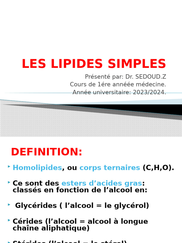5-Les Lipides Simples (1) | PDF | Cholestérol | Lipide