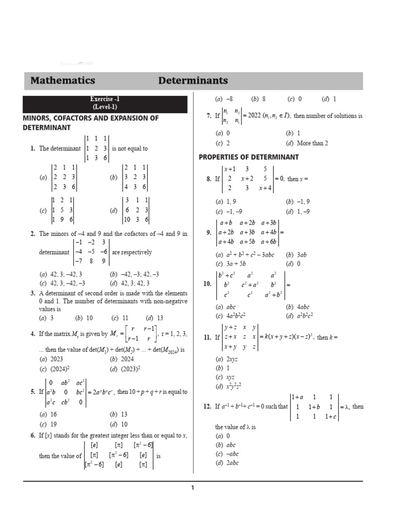 664db3609b7ebc0018d2b09b - ## - Determinants JEE Main Practice Sheet ...