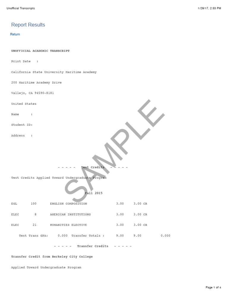 Maritime Academy Unofficial Transcript Example (1) | PDF | Academia ...