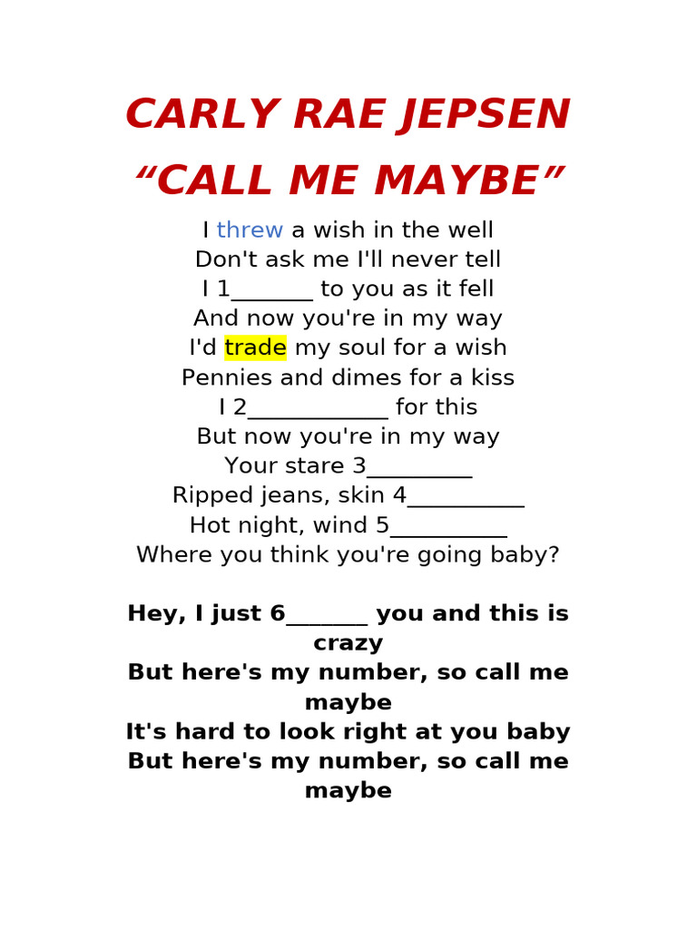 Call Me Maybe Past Simple and Past Continuous | PDF