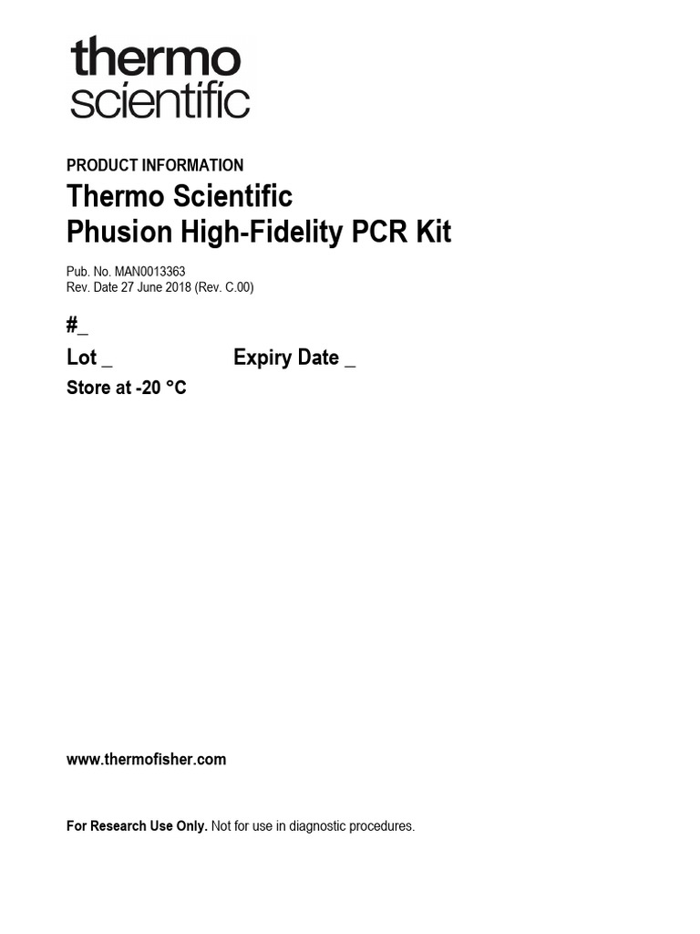 Man0013363 Phusion Hifi PCR Kit Ug | PDF | Polymerase Chain Reaction ...
