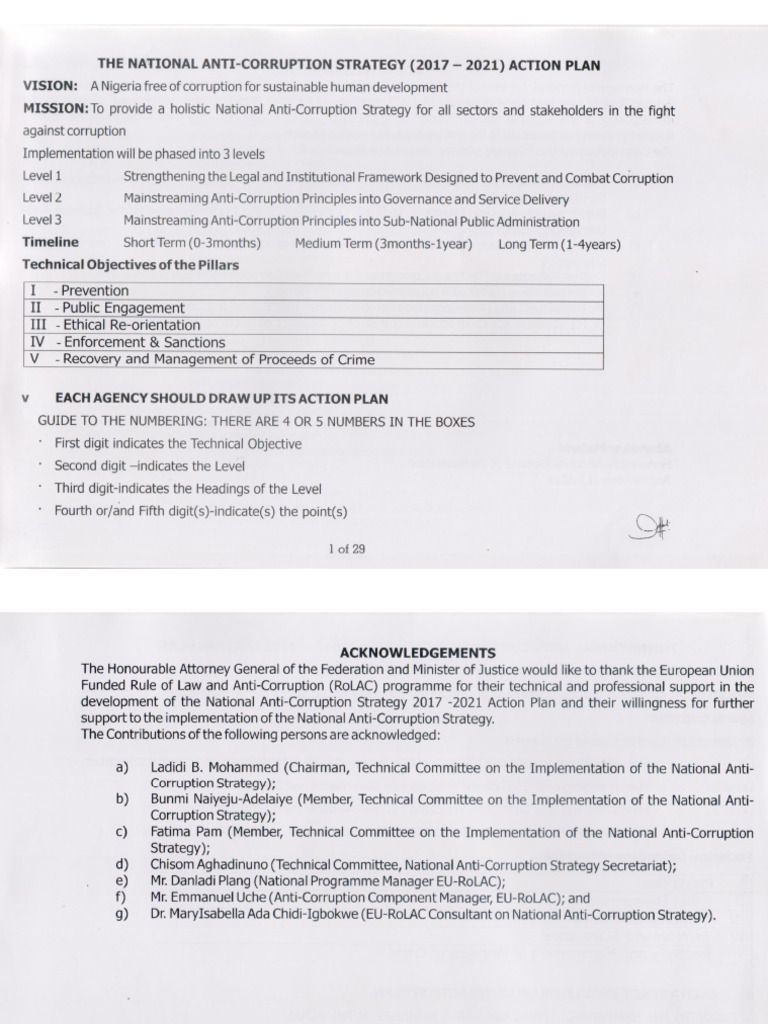 Nageria Nationa Anti Corruption Strategy Action-Plan 2017 - 2021 | PDF