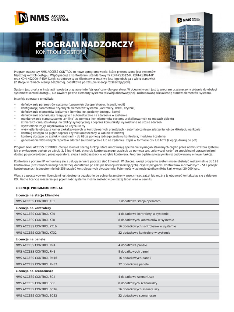 Karta Katalogowa NMS ACCESS CONTROL | PDF