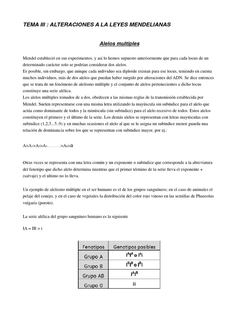 EJE 1. TEMA III (1) - Alelos Multiples | PDF | Dominancia (Genética ...