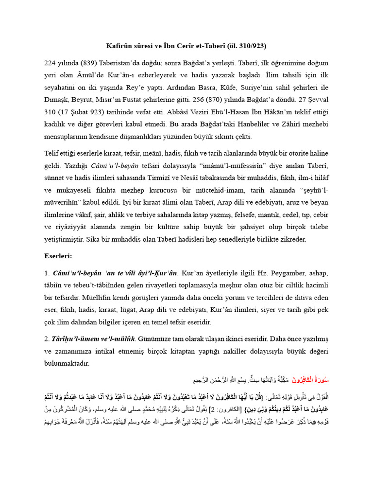 Kafirûn Sûresi Ve Taberi | PDF