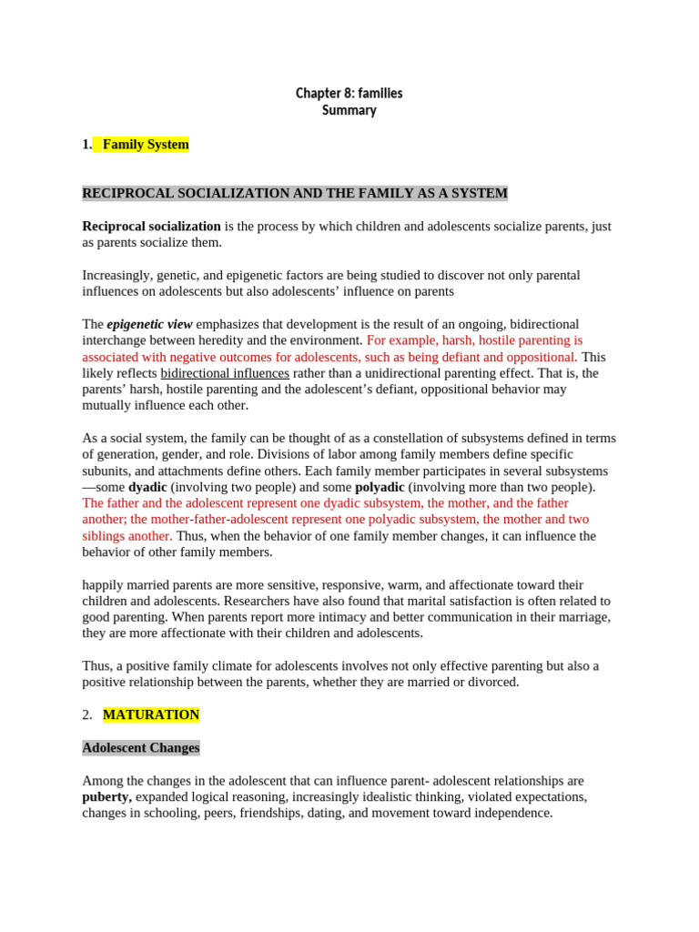 Chapter 8 summary | PDF | Stepfamily | Attachment Theory