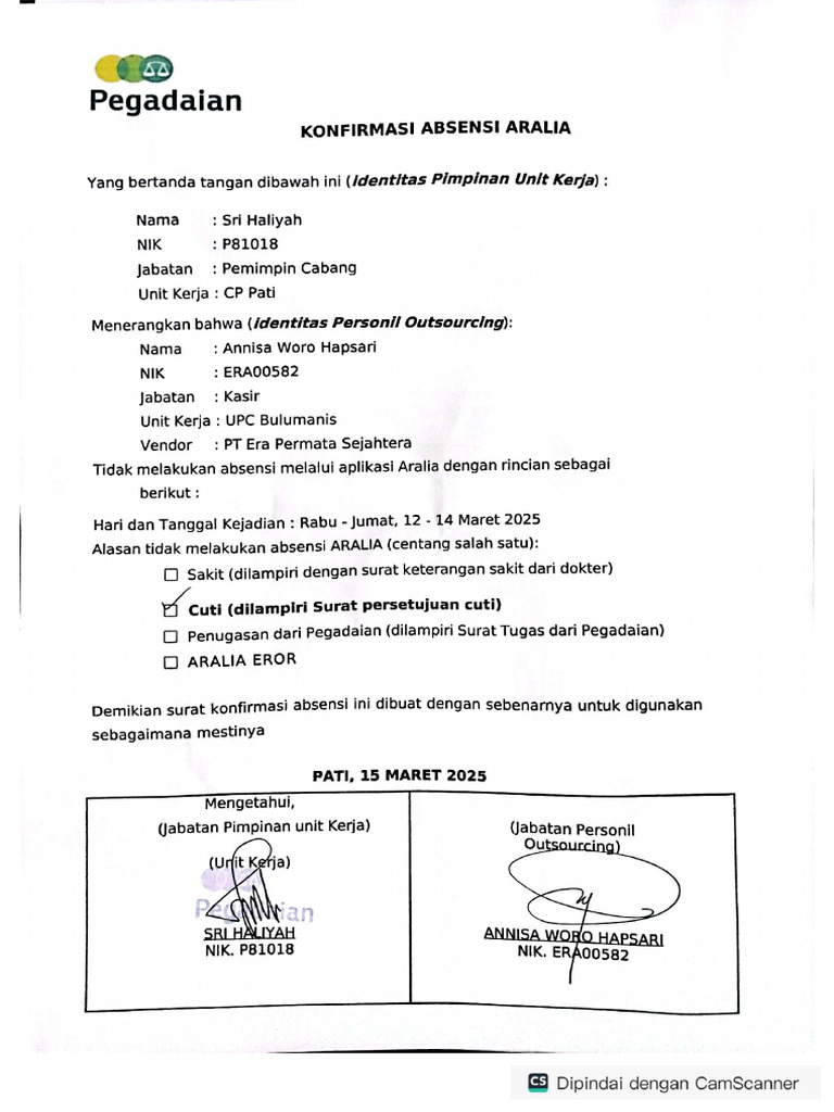 Form Cuti Annisa Woro ERA00582 | PDF