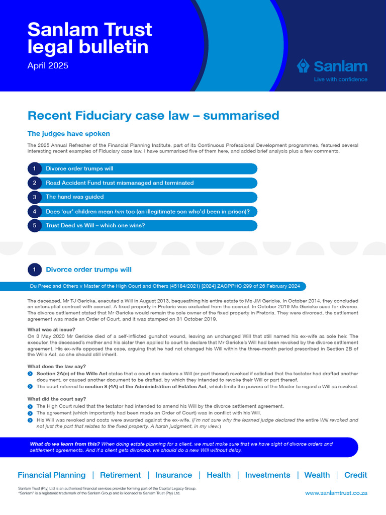 Sanlam Trust Legal Bulletin 2025 | PDF | Will And Testament | Legal ...