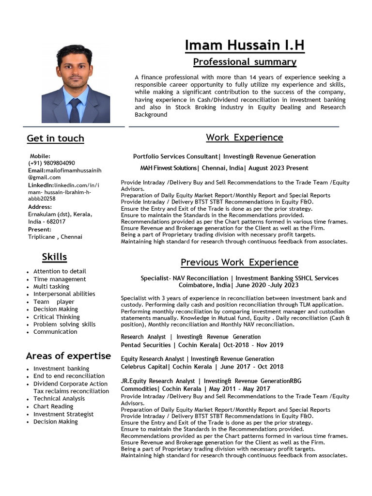 Naukri ImamHIbrahimH (15y 0m) | PDF | Investment Banking | Day Trading