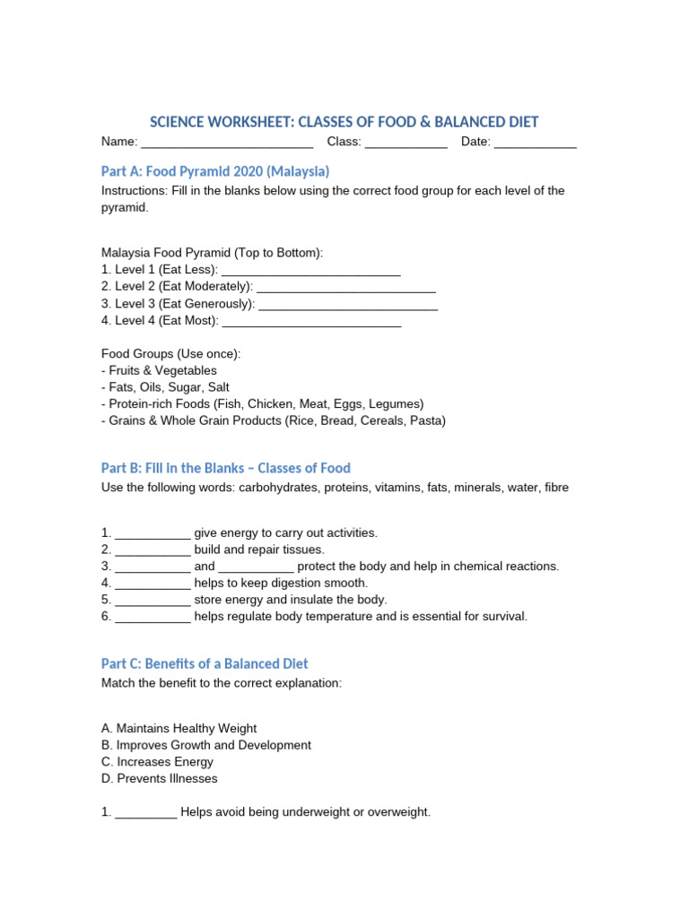 Balanced Diet Worksheet | PDF | Foods | Healthy Diet